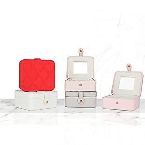 DQUTAR Travel Jewelry Box with Mirror, PU Leather Mini Jewelry Travel Case for Women Girls, Small Portable Jewelry Organizer for Rings Earrings Necklaces Bracelets
