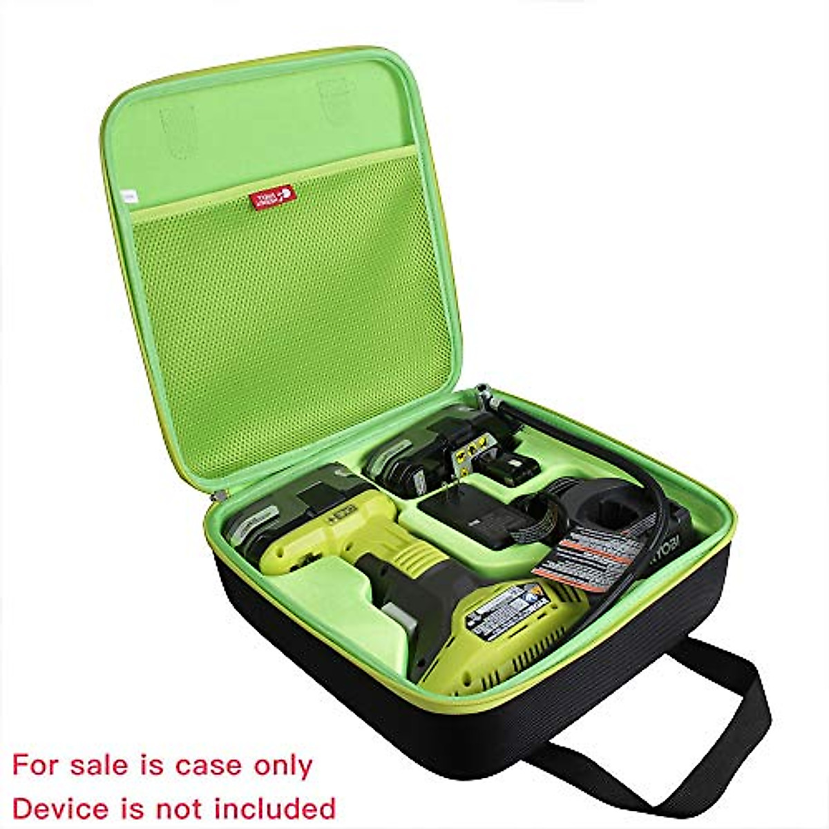 Hermitshell Hard Travel Case for Ryobi P737 / Ryobi P737D 18-Volt Portable Power Inflator (Case for Inflator + 2 Pack Battery + Charger) (Black+Green)