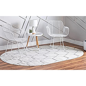 Unique Loom Trellis Frieze Collection Area Rug - Geometric (3' x 5' Oval, Ivory/ Gray)