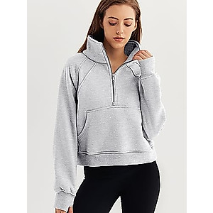 WYNNQUE Womens Quarter Zipper Pullover Oversized Sweatshirts Cropped Fleece Half Zip Hoodies Fall Clothes Sweaters Thumb Hole Grey S