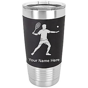 LaserGram 20oz Vacuum Insulated Tumbler Mug, Tennis Player Man, Personalized Engraving Included (Silicone Grip, Black)