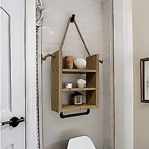 Fenisam 3 Tier Shelves 1 Towel bar, Pipe Wood Wall Hanging Unit, Cute Industrial Rustic Farmhouse Storage Shelf for Bathroom, Toilet, Kitchen, Laundry, Bedroom, Living Room, Office