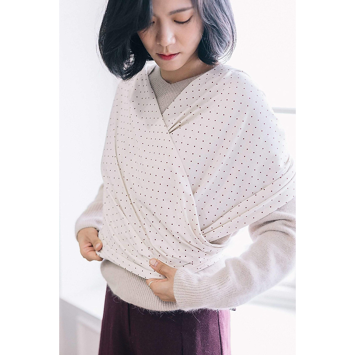 Konny Baby Carrier Elastech Luxury Carrier Wrap, Easy to Wear Baby Wrap Carrier, Perfect Essentials Cloths for Newborn Babies up to 44 lbs, (Wine Dot, M)