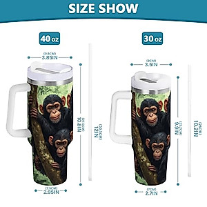 Nexawaveo Cold Cup Monkeys on Tree XL Insulated Tumbler with Handle Lid Straw 30-40 oz Reusable Cupholder Friendly Water Bottle
