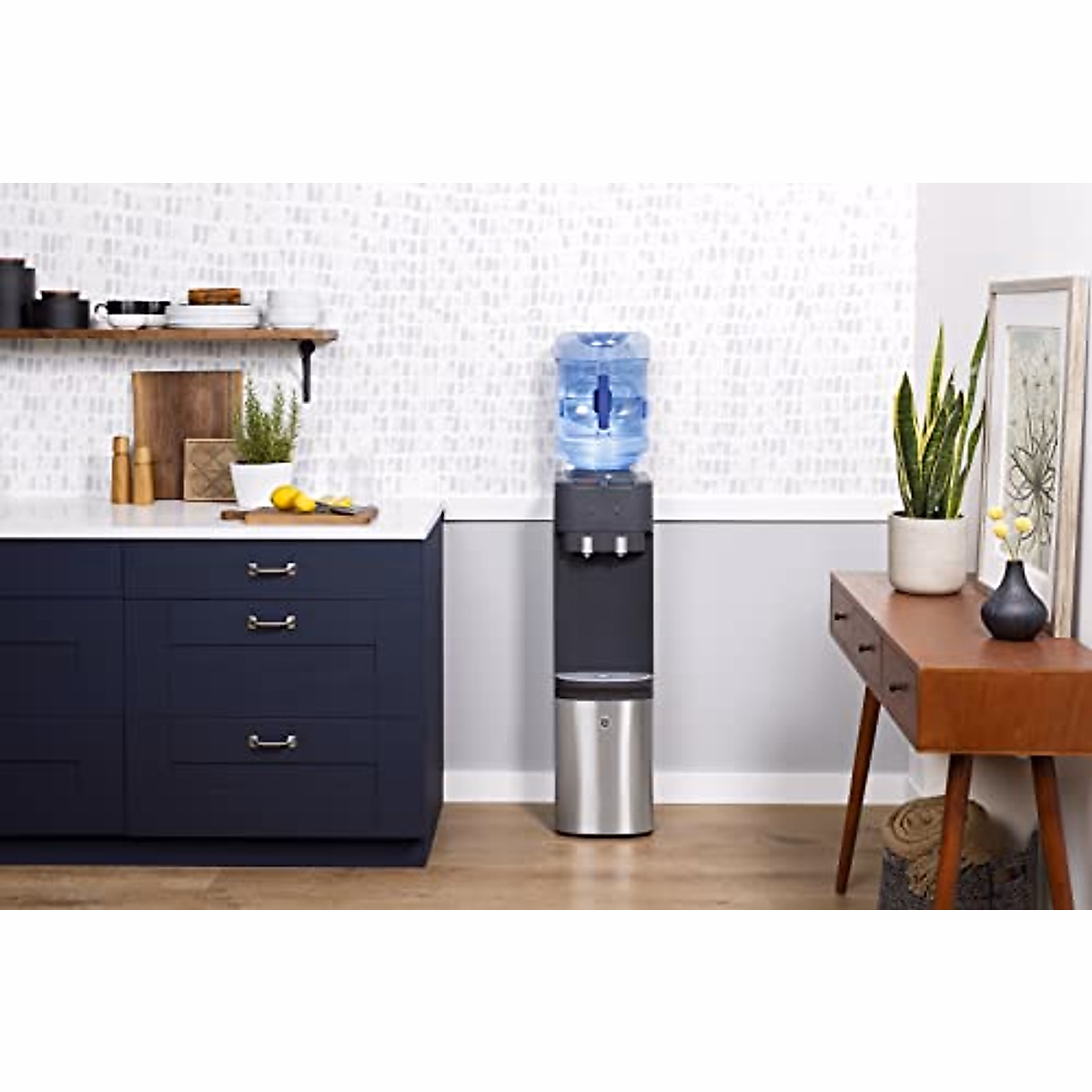 GE Top-Loading Hot and Cold Water Dispenser | 5 Gallon Water Cooler for Home or Office | 2 Temperature Settings | Taller 13" Dispenser Height | Freestanding with LED Night Light| Charcoal
