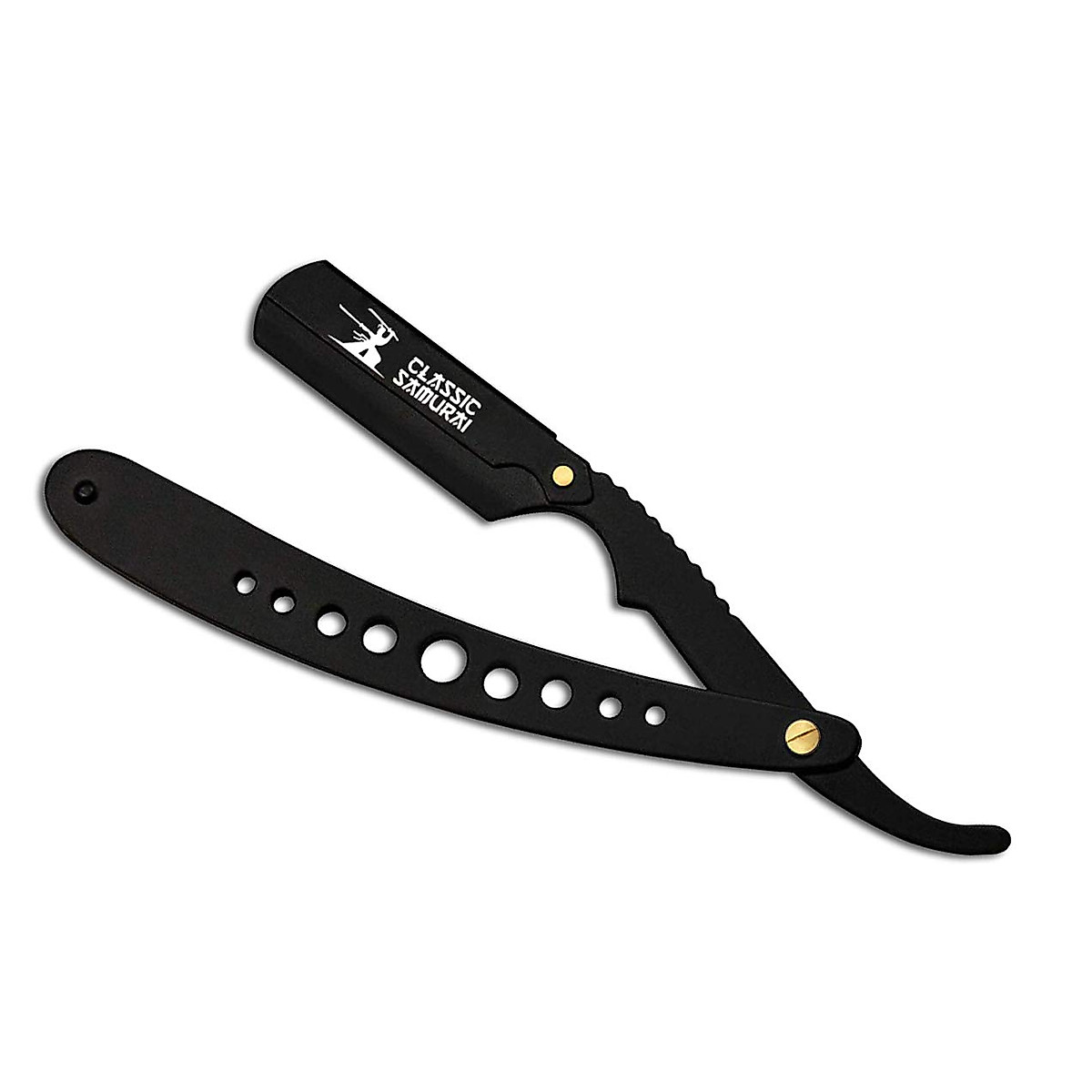 Classic Samurai New Ergonomic Design Stainless Steel Professional Folding Straight Edge Barber Razor Shavette Manual Shaver with 100 Lord Single Blades (Matte Black + 100 Lord Blades)