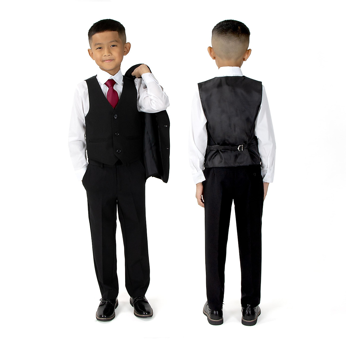 Spring Notion Big Boys' Modern Fit Dress Suit Set 10 Black w/Burgundy Tie