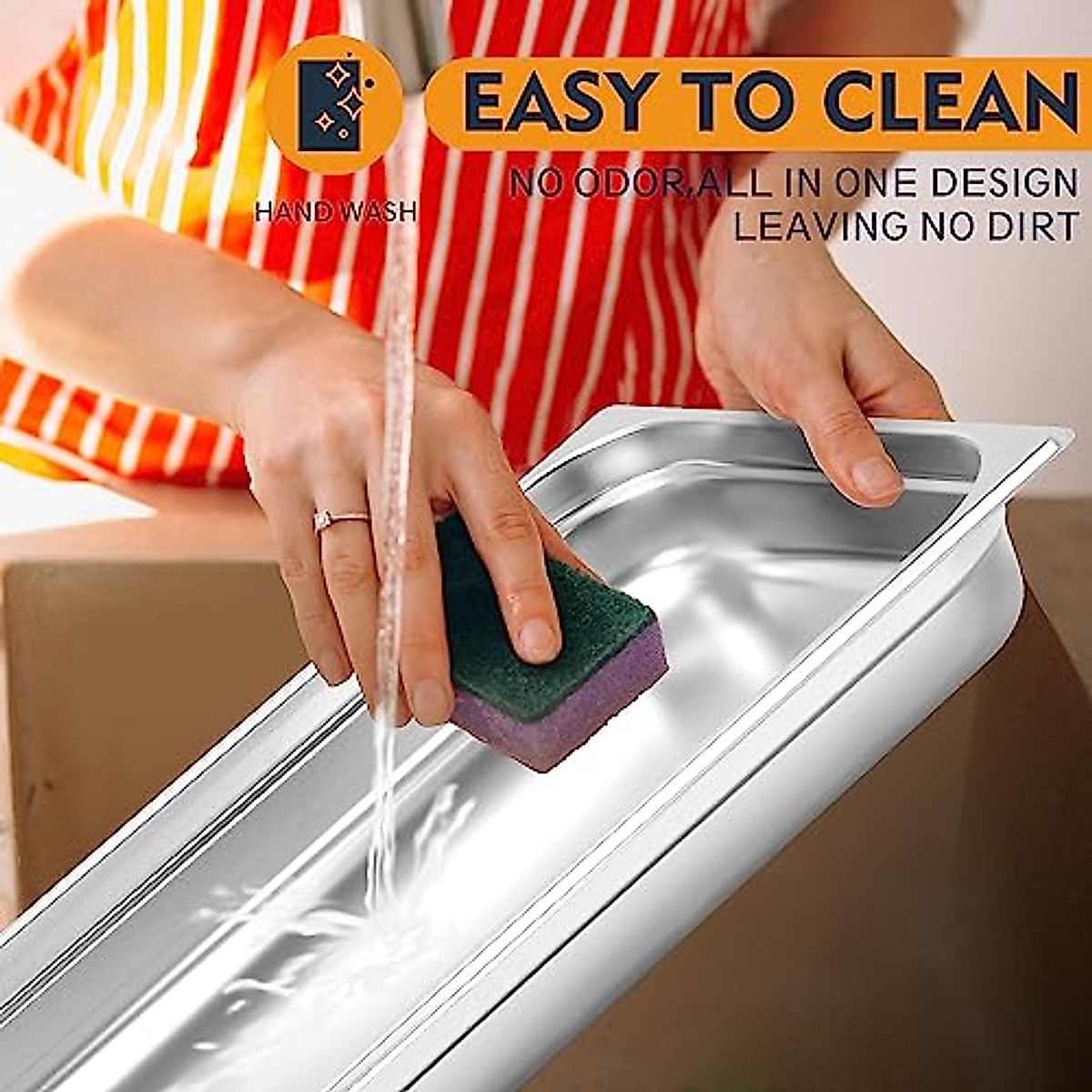 FUSON 4 Pack 1/6 Size 4 Inch Deep Anti Jam Steam Table Pan, NSF, Commercial 18/8 Stainless Steam Pan, Restaurant, Hotel