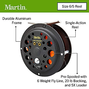 Martin Caddis Creek Fly Fishing Reel, Size 6/5 Single Action Fly Reel with Rim-Control, Changeable Right- or Left-Hand Retrieve, Lightweight Aluminum Spool, Brown, 63
