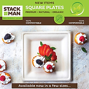100% Compostable Oval Paper Plates [50-Pack] - {PFAS-Free} - {BPI Certified} - [12 Inch] Heavy Duty, Eco-Friendly, Biodegradable Bagasse Platters - Natural Brown 12" Oval Platter Plates by Stack Man