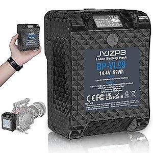 JYJZPB V Mount Battery, Mini V Lock Battery Upgraded 99Wh 14.8V 6800mAh with D-Tap/USB-A/BP Output&LCD Display, Small Portable VMount Battery for Camera Camcorder Broadcast BMPCC, Dtap-Mini-Battery