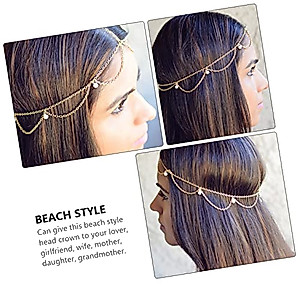 KALLORY 2pcs Hair Crysatal Drop Head Forehead Jewelry Pearl for Bridal Headdress Party Wedding Bohemian Decorative Holiday Headband Prom Crown Women Ladies Chain Tassel Band Pendant Peal