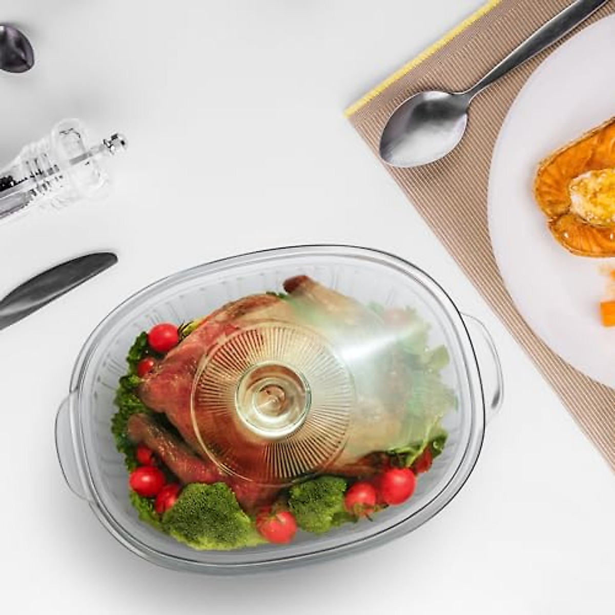 Luvan 2.8L/3Qt Glass Casserole Dish with Lid, Ribbed Oval Glass Baking Dish for Oven & Microwave, Clear Lead-Free Covered Casserole Cookware, Versatile Deep Glass Food Container for Baking, Cooking