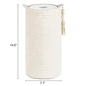 Mkono Macrame Storage Basket for Toilet Tank Top Boho Bathroom Decor and Woven Toilet Paper Holder Boho Basket for Toilet Paper Storage