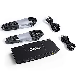 TESmart 2 Port DisplayPort 4K@60Hz Ultra HD 2x1 DP KVM Switcher with 2 Pcs 5ft KVM Cables and DP Cables Supports USB 2.0 Devices Control up to 2 DP Port Devices (Black)