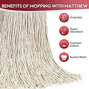 Matthew Cleaning 16oz 3Pack Cotton Floor Mop,Cotton Looped-Open String Heavy Duty String Mop Refills, Universal Headband Blend Mop,Mop Head Replacement for Home, Industrial and Commercial Use(White)