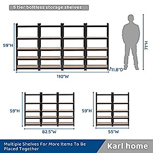 Karl home Garage Shelving Heavy-Duty, 5-Tier Wide Size Adjustable Metal Shelving Unit Utility Rack Organization for Garage Pantry Basement, 1900lbs,27.6" L x 11.8" W x 59.1" H, Black
