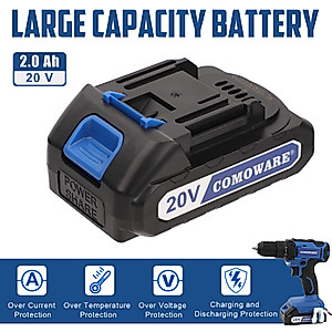 COMOWARE 120 Pcs Home Tool Kit with Drill, 20V Power Tool Combo Kits with 2.0 Ah Li-ion Battery & Charger, 25+1 Clutch, Tool Sets for Men, Household Tool Set for Garden Office Home Repair, Blue Case