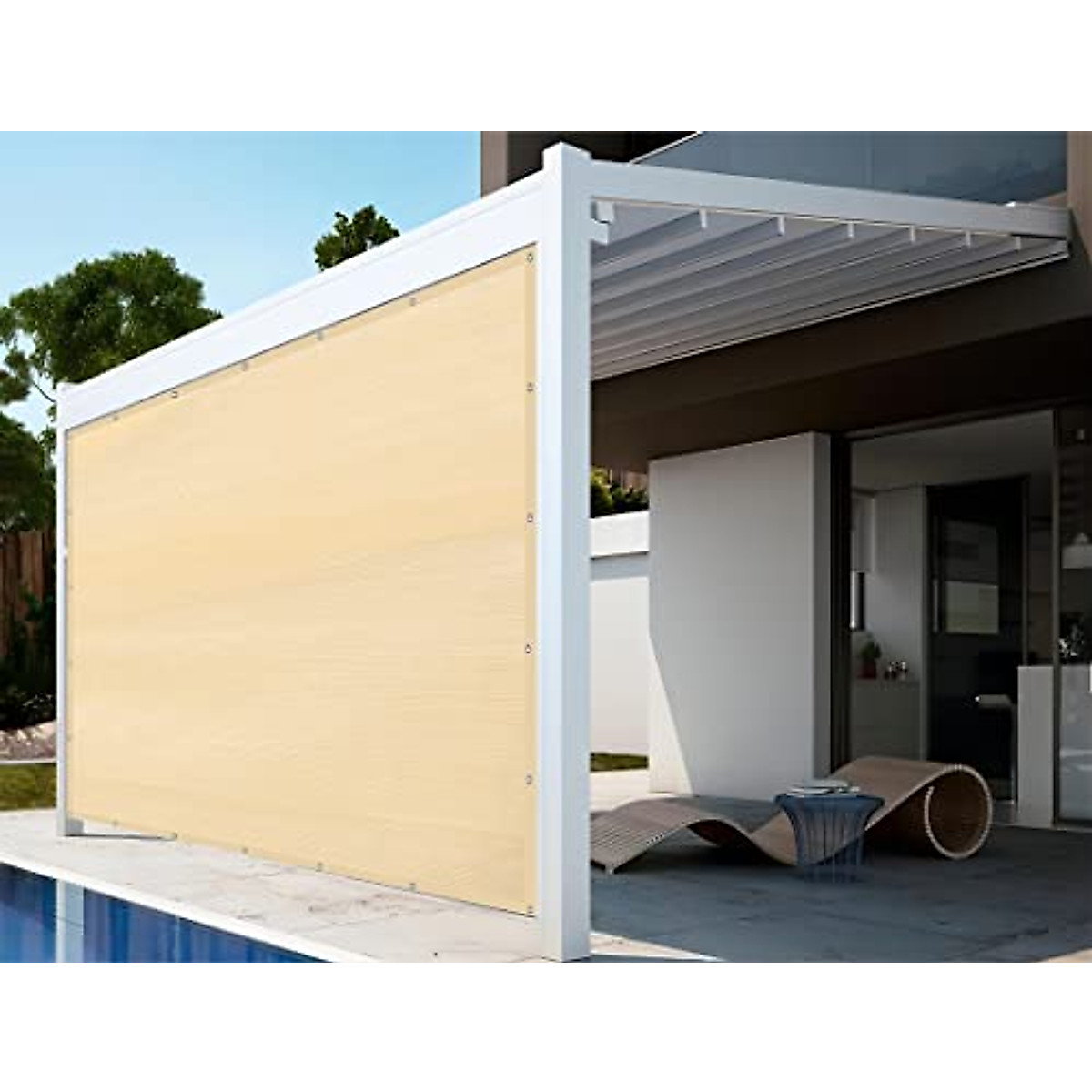 Shatex 90% Shade Fabric 6X 16ft Sun Shade Cloth Taped Edge with Grommets Sun-Block Mesh Shade for Pergola Cover Canopy Wheat, 12 Bungee Balls