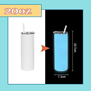 Lilsofee 25 Pack 20 oz Glow in the Dark Sublimation Tumblers with Lids and Straws Blank Stainless Steel Double Vacuum Metal Skinny Tumbler Heat Press Transfer Printing DIY Cups Luminous Blue