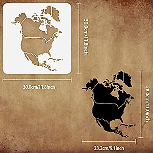 FINGERINSPIRE North America Map Stencil 11.8x11.8 inch Hollow Out United States Canada Mexico Map Drawing Stencil Reusable North America Travel Place Map Craft Stencil for Photo Album, Wall, Paper