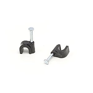 Single Coaxial Cable Clips, Cat6, Electrical Wire Cable Clip, 1/4 in (6 mm) Nail Clip and Fastener, Black (10 Pieces per Bag)