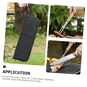 Happyyami 5 Sets barbecue and fork tools cooking grilling cutter kitchen dinnerware tools grilled serving fork bbq grill portable barbecue grill cutter heavy beef wooden handle travel