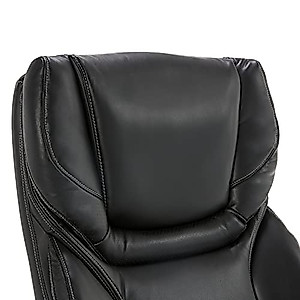 Serta Big and Tall Executive Office Chair with Wood Accents Adjustable High Back Ergonomic Lumbar Support, Bonded Leather, 30.5D x 27.25W x 47H in, Black