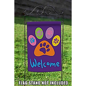 Toland Home Garden 112669 Welcome Paws- Purple Paw Print Flag 12x18 Inch Double Sided Paw Print Garden Flag for Outdoor House Cat Dog Flag Yard Decoration