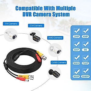 EKYLIN 32FT 10M 2-in-1 BNC Video and Power DC Extension Cable for CCTV Security Camera Home Surveillance Closed-Circuit TV System