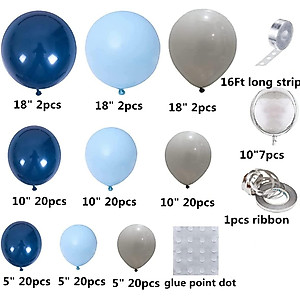 DIY Navy Blue Balloons Arch Garland with Night Macaron Blue Metallic Sliver Grey Balloon Kits for Jungle Safari Theme Boys Birthday Baby Shower Wedding Graduation Party Decoration Supplies