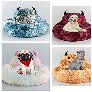 Pearlead Pet Bed Soft Donut Cuddler Nest Warm Plush Dog Cat Cushion Bed Durable Round Monster Shaped Pet Bed for Dogs & Cats Anti-Slip Soft Shaggy Warm for Winter Rainbow M-Diameter 23.62 "