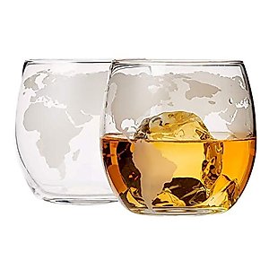Bezrat Whiskey Glasses Set of 2, Old Fashioned Etched Globe Whiskey Tumblers - 10 oz Glassware for Scotch, Whiskey, Liquor and Cocktails