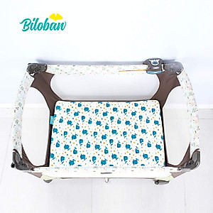 Biloban Pack n Play Sheet Fitted, 4 Pack Portable Playard Navy and Grey & Whale and Fish