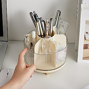 EPKAOZEY Rotating Pen Holder Desk Organizer, 7 Grids 360° Pencil Holder Rotatable Desktop Organizer, Removable Makeup Holder Large Capacity, Holds Pencils, Crayons and All Kinds of Stationery, Makeup Brushes, Small House Items (White)