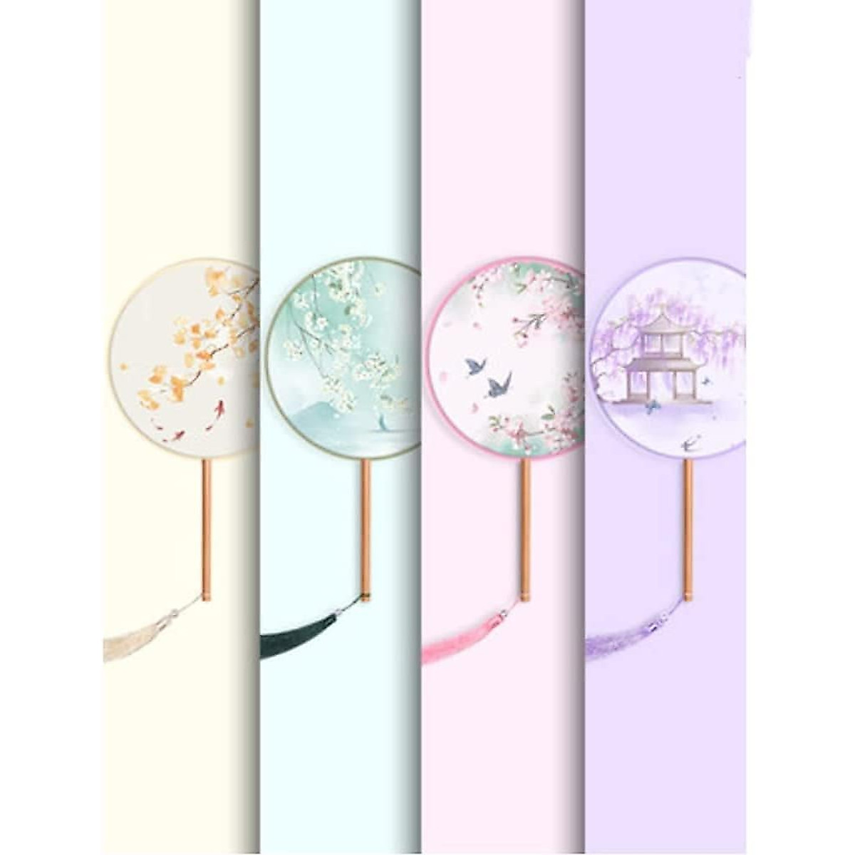 Paper Fan Folding Fan Chinese Fan 2Pieces Hand Fan Folded Ancient Chinese Style Hanfu Cheongsam Costume Embroidery Small Round Fan Folding Hand Fan Japanese Fan (Color : 2pieces-c, Size : Fan diamet