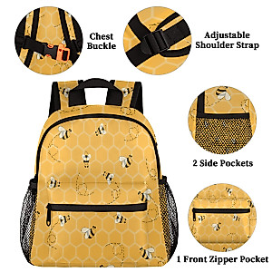 TropicalLife Toddler Backpack Cute Bee Kids Backpack for Boys and Girls Honeycomb Animal Bee Preschool Bag Kindergarten Schoolbag With Chest Strap