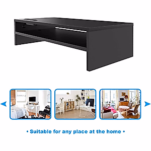 BONTEC Wood Monitor Stand Riser, 2 Tiers with Storage Organizer, Desktop Ergonomic Cellphone Holder and Cable Management, 21.3 Inch Shelf, Black