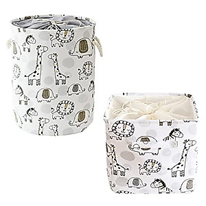 2 Pack Baby Hamper Giraffe Storage Basket, Toy Storage Organizer Collapsible Laundry Baskets with Drawstring Closure Waterproof Round Nursery Hamper for Kid's Room, Baby Laundry, Home Decor