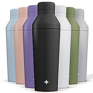 JoyJolt Triple Insulated Cocktail/Protein Shaker Bottle. 20oz Shaker Cup with Alcohol Measure Lid and Jigger Cap. 12hr Ice Cold Shaker Bottles for Protein Mixes, Shake or Smoothie Cups, Metal Mixer