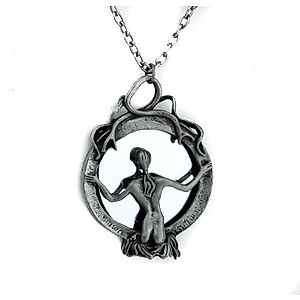 Skeleton Lady of Death Necklace Soul Reaper Looking in Mirror Pendant