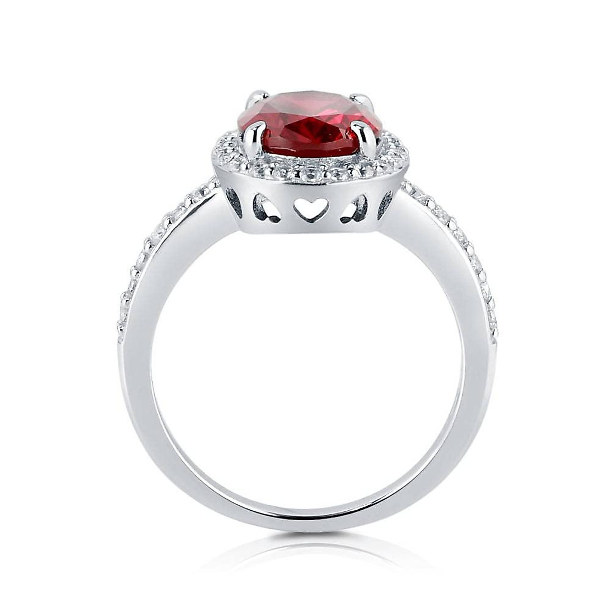 BERRICLE Sterling Silver Halo Wedding Engagement Rings Simulated Ruby Oval Cut Cubic Zirconia CZ Ring for Women, Rhodium Plated Size 9