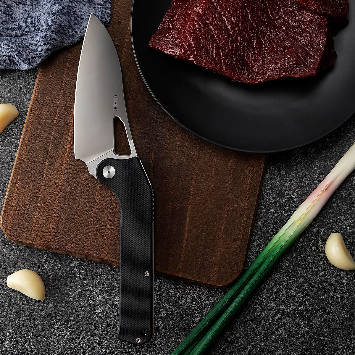 9TiEDC Pocket Folding Chef Knife,VG10 Stainless Steel Ultra sharp Pocket Folding Knife,Folding Camping Knife for Cooking,G10 Handle Camping Trip Outdoor Portable Kitchen Knife(black)