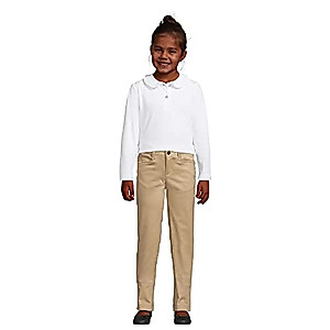 Lands' End School Uniform Girls Long Sleeve Ruffle Collar Knit Peter Pan White Kids Medium