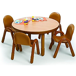 Angeles Baseline 36" Round School Kids Table & 4 Chairs Set, Homeschool/Playroom/Daycare/Classroom Furniture, Toddler Chair & Table Set, Natural Wood