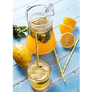 Outside the Box Papers Yellow and Navy Blue Chevron and Stripe Paper Straws 7.75 Inches- 100 Navy Blue, Yellow