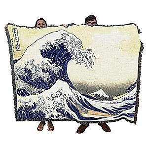 Pure Country Weavers Great Wave of Kanagawa Blanket by Katsushika Hokusai - Fine Art Gift Tapestry Throw Woven from Cotton - Made in The USA (72x54)