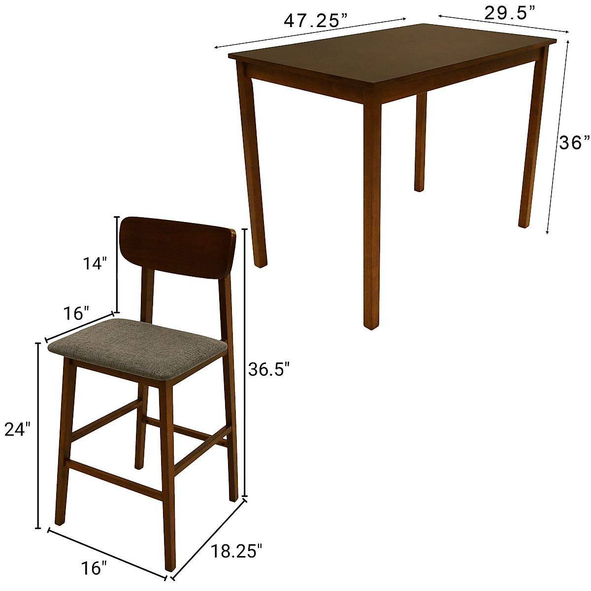 Zenvida Mid Century Counter Height Dining Table Set, Rectangle Solid Wood Table and 4 Chairs