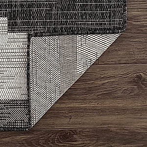 Hauteloom Djugun Outdoor Area Rug - Outside Porch Patio Rug Carpet - Waterproof Rug - Geometric - Black, Gray, Off White, White - 7'10" x 10'2"
