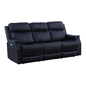 Steve Silver Co Ocean Blue Nubuck Leather-Like Power Reclining USB Port, Hand-Stitched, Headrest & Footrest Control Sofas, 84 x 41 x 41
